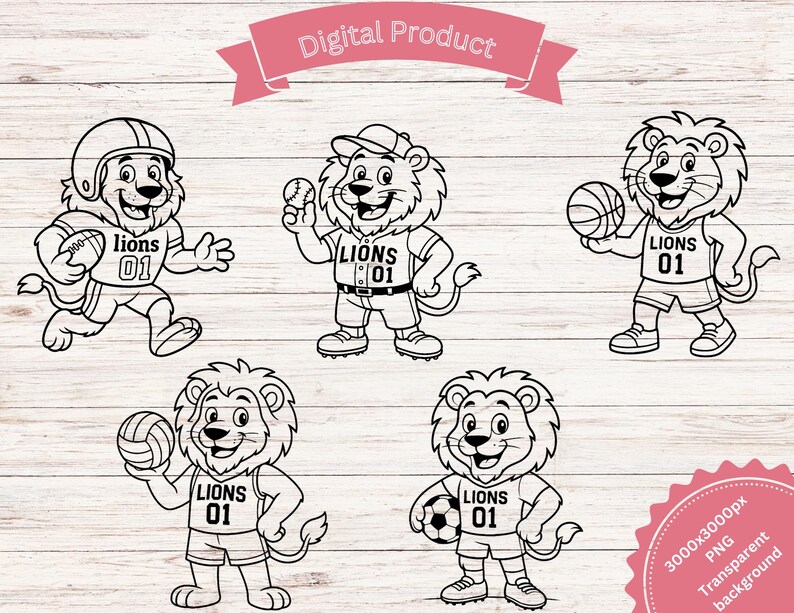 Lions Mascot Outlines: School Sports PNG Clipart (digital Download ...