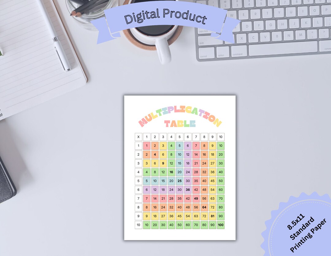 Printable Rainbow Theme Multiplication Table Worksheet and Poster for ...