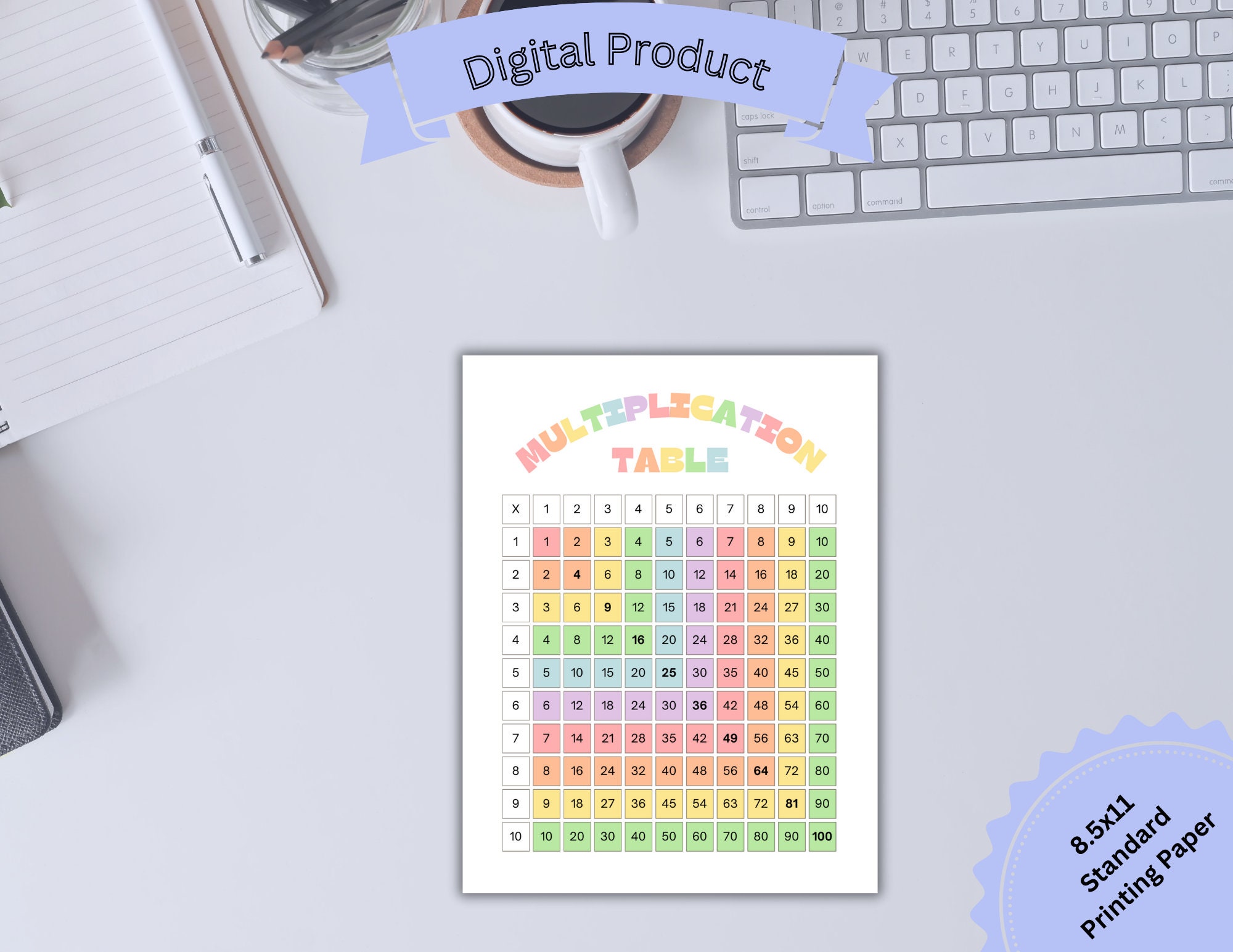 Printable Rainbow Theme Multiplication Table Worksheet and Poster for ...