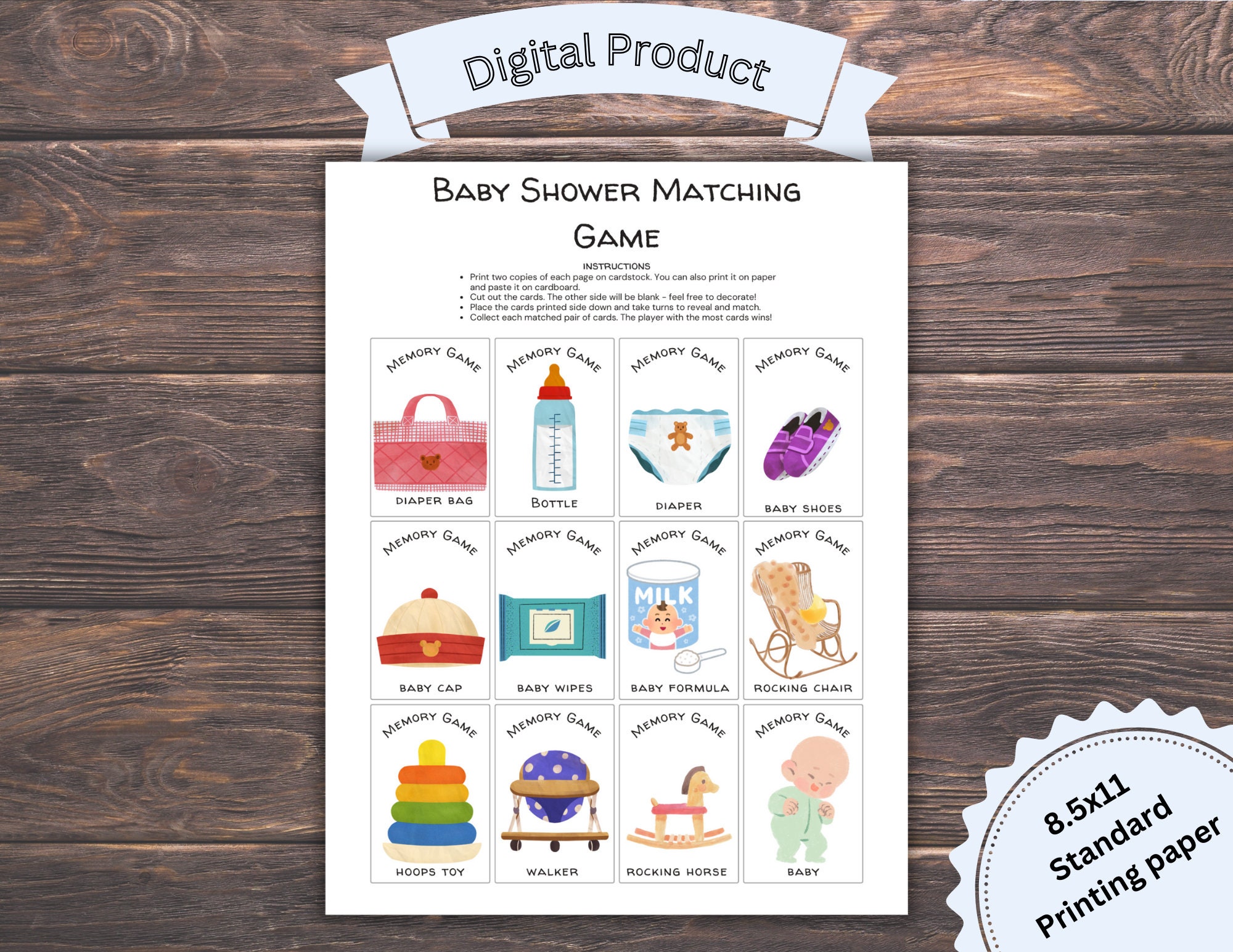 Printable Baby Shower Games, Matching Game, Memory Game, Party Game ...