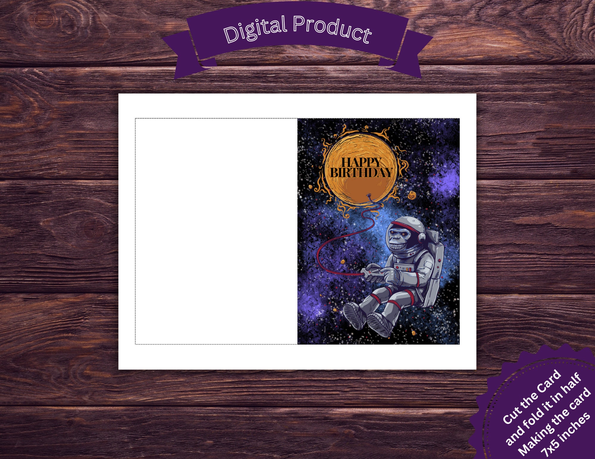 Printable Birthday Card, Mischievous Astronaut Card, Blowing up Sun ...