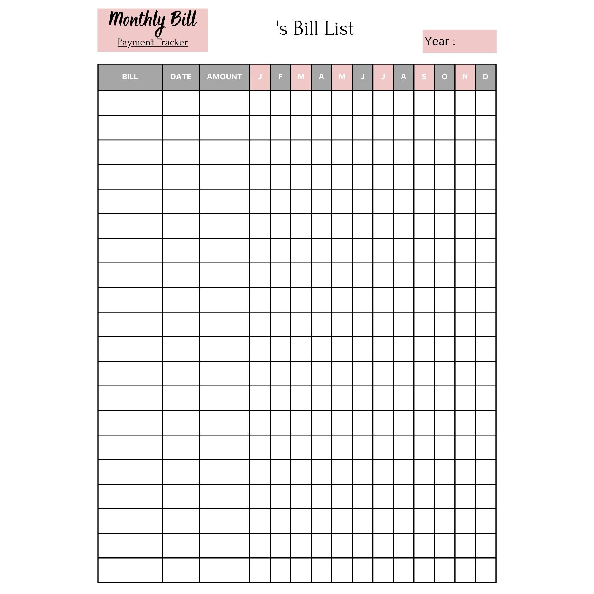 Bill Tracker, Monthly Bill Tracker, Bill Planner Printable, Printable ...