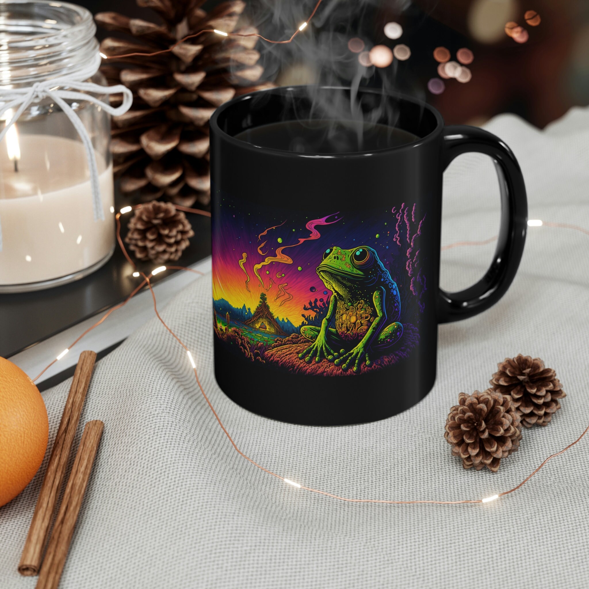 Psychedelic Frog, 11oz Black Mug - Etsy