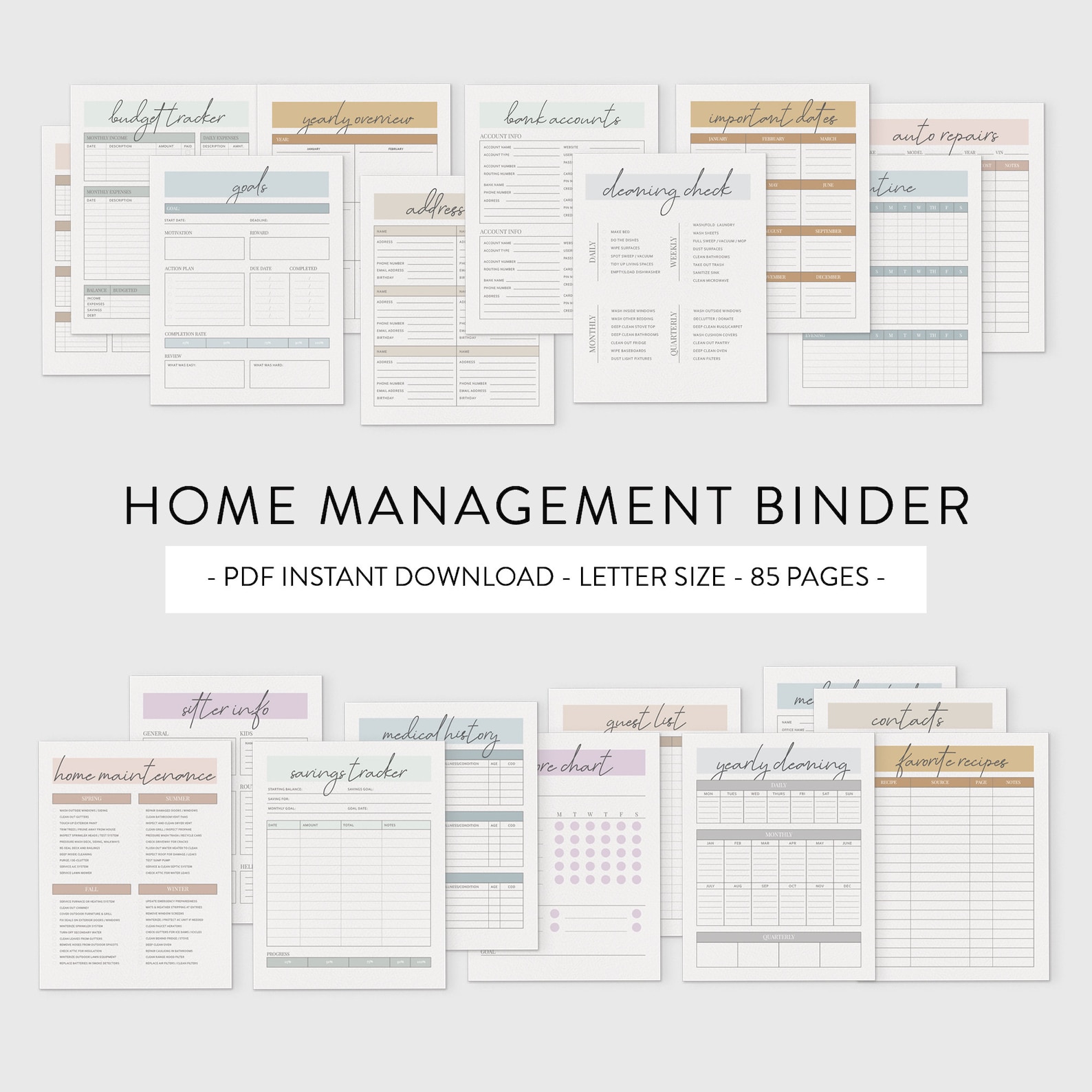 Home Management Binder, Printable PDF Planner, Home Organization ...
