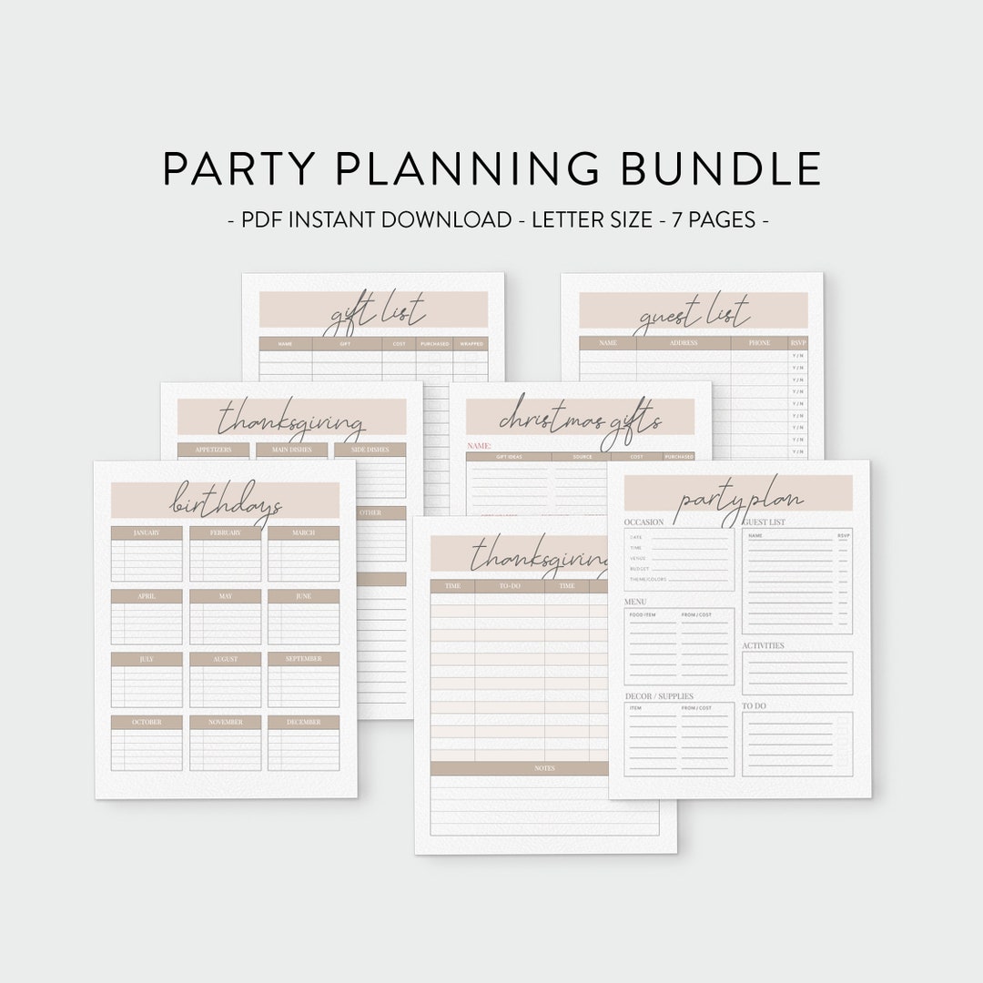Event Organization Printables, Party Planner, Birthday List, Holiday ...