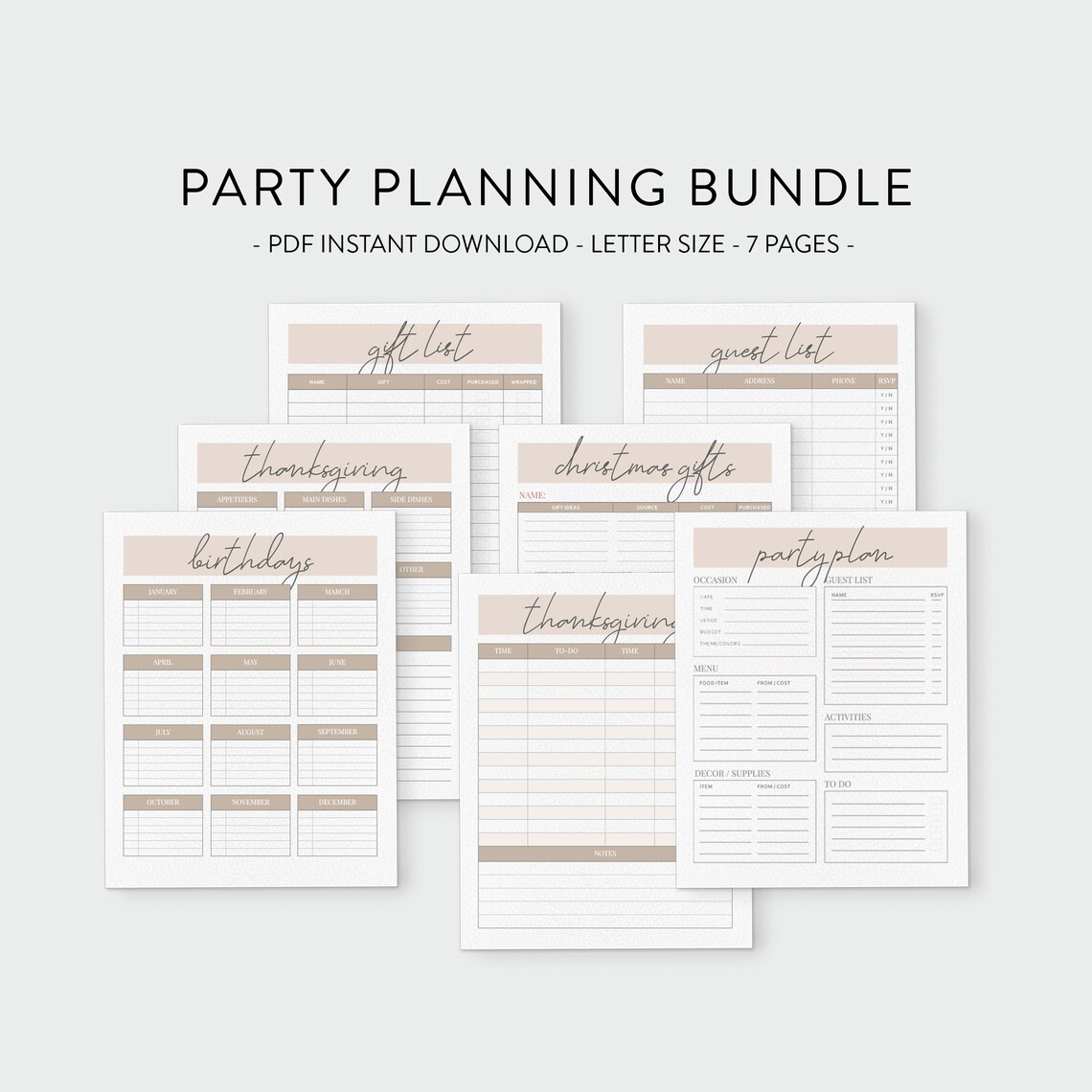 Event Organization Printables, Party Planner, Birthday List, Holiday ...