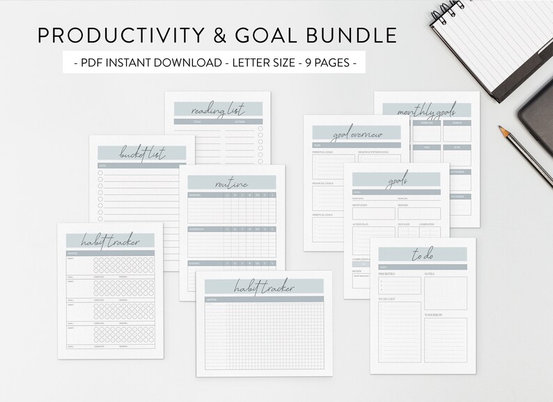 Organization Printables | Goal and Habit Tracker | Life Organizer PDF ...