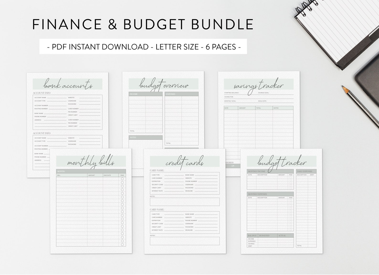 Finance Organization Printables Budget Tracker Digital - Etsy