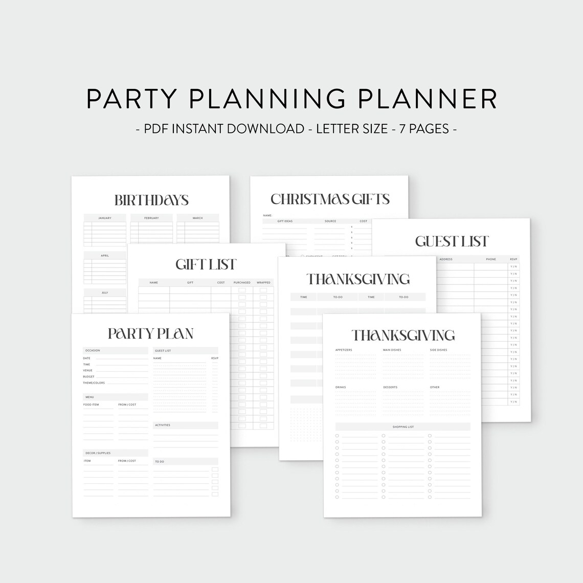 Event Organization Planner, Party Printables, Birthday List, Holiday ...