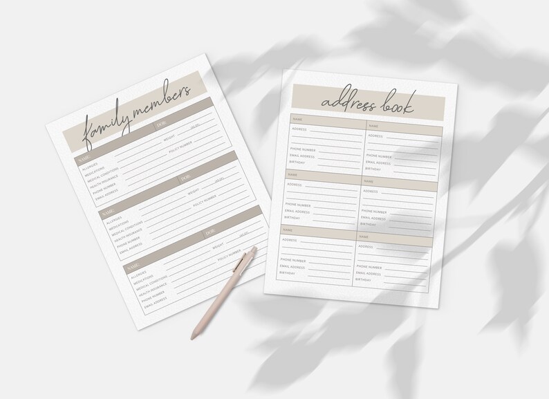 Family Information and Contact Printables | Password List | Emergency ...