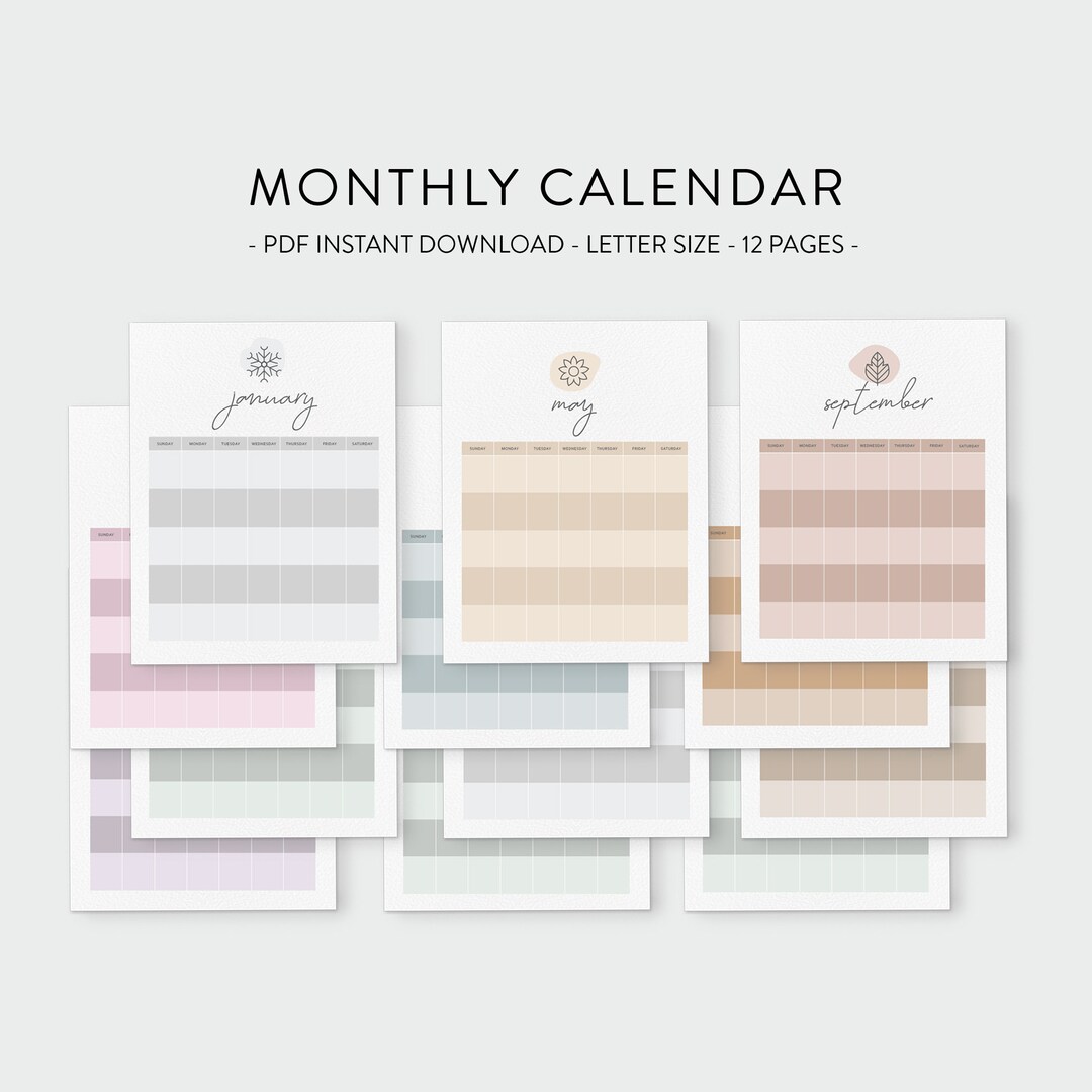 Monthly Calendar, Digital Planner, Calendar Planner, Portrait Month ...
