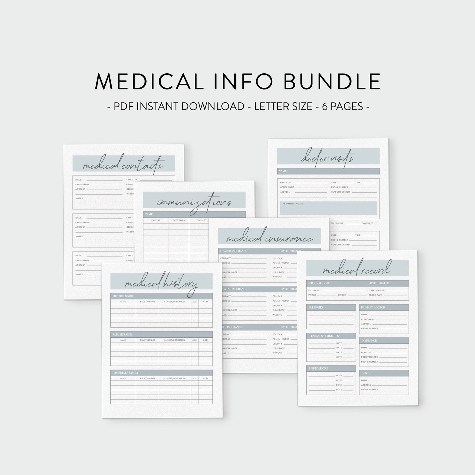 Medical Record Printable | Insurance Info | Doctor Visit Organizer ...
