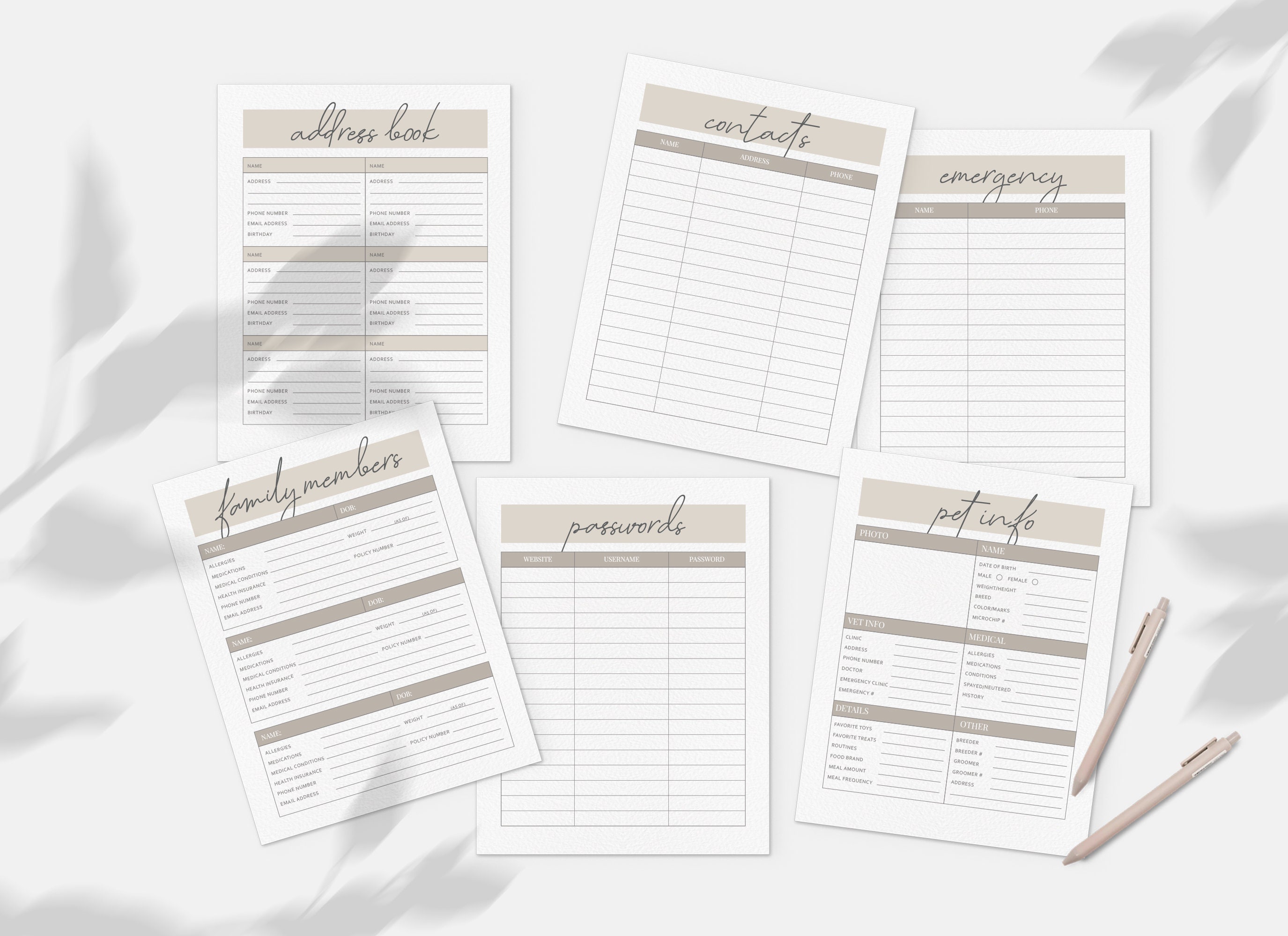 Family Information and Contact Printables | Password List | Emergency ...