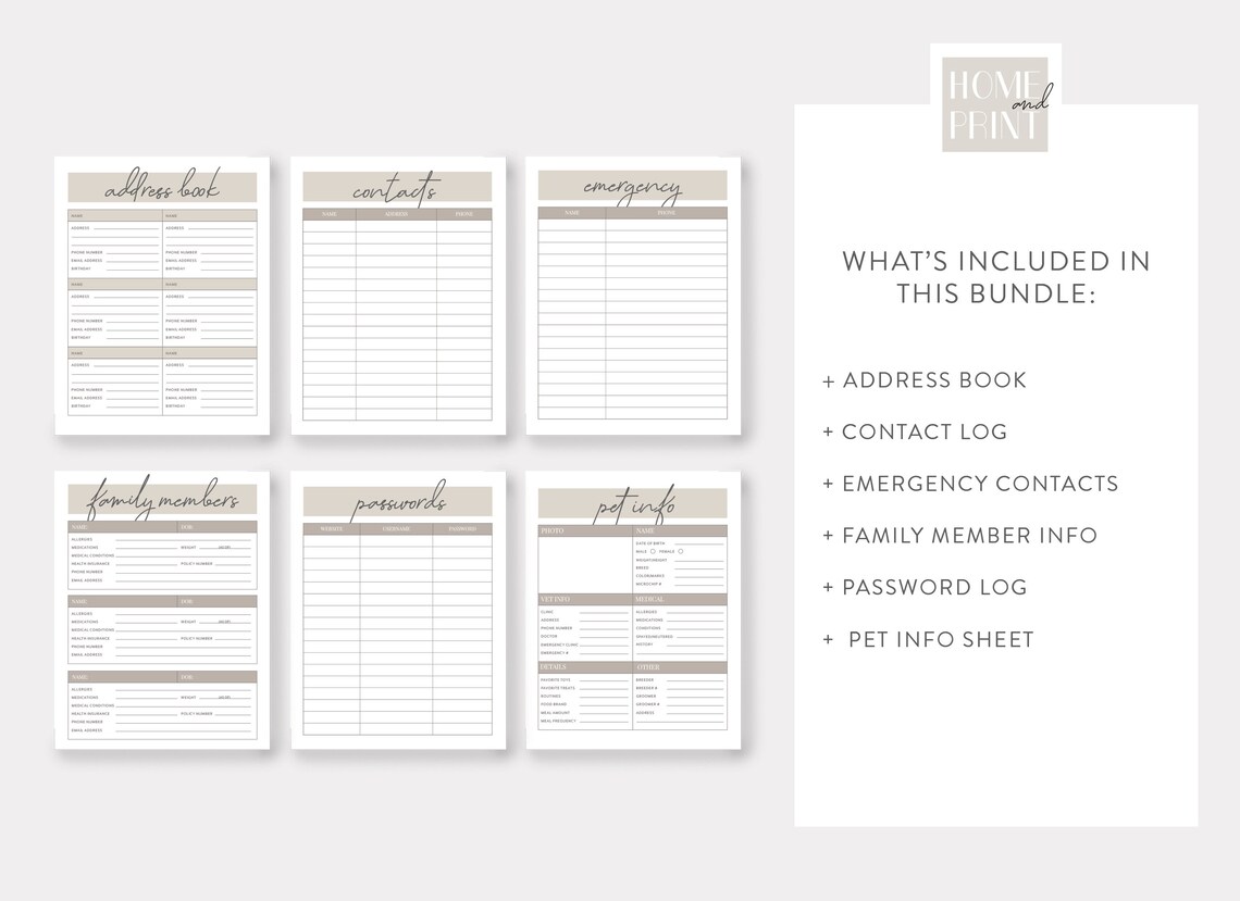 Family Information and Contact Printables | Password List | Emergency ...