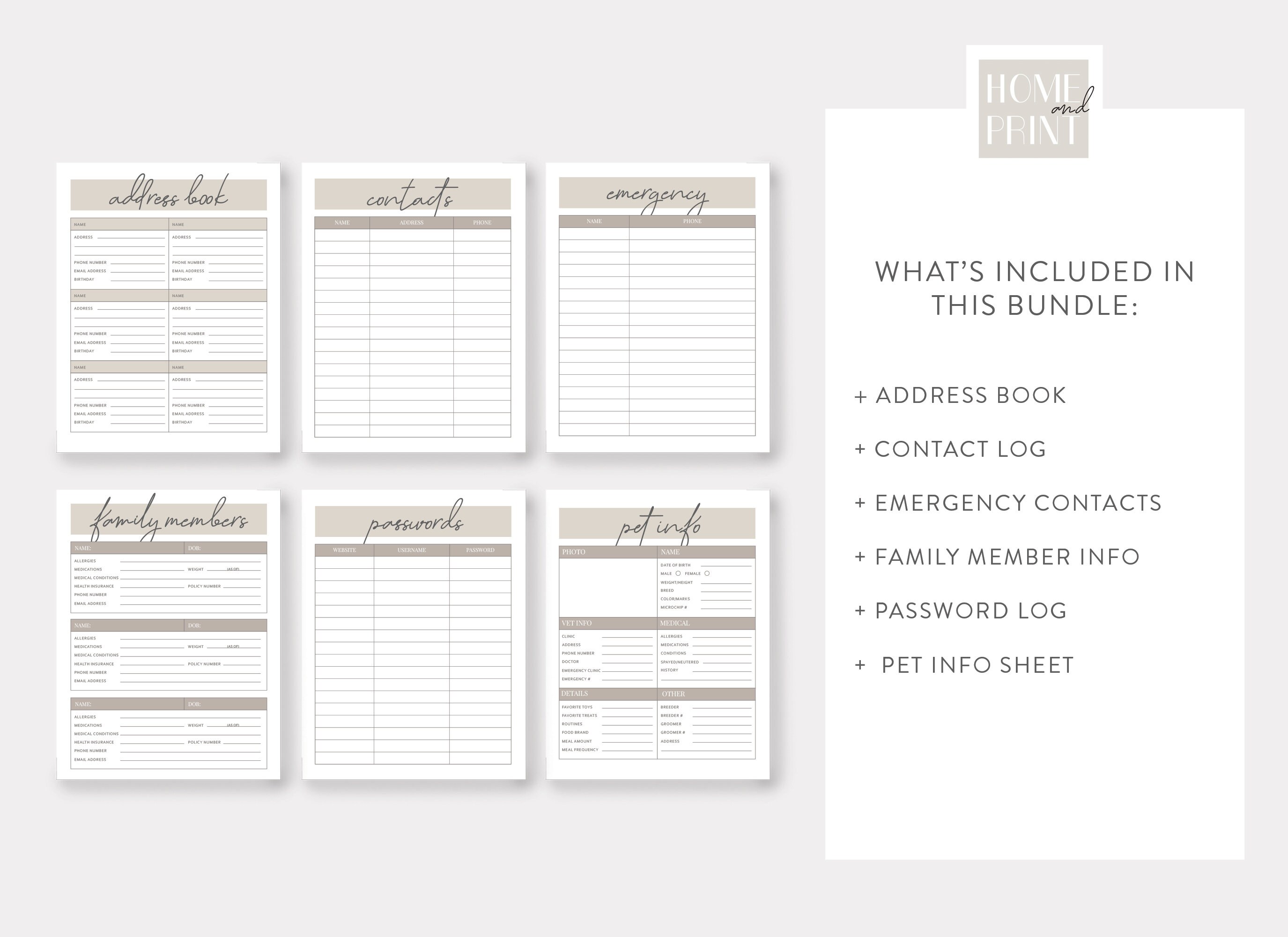 Family Information and Contact Printables | Password List | Emergency ...