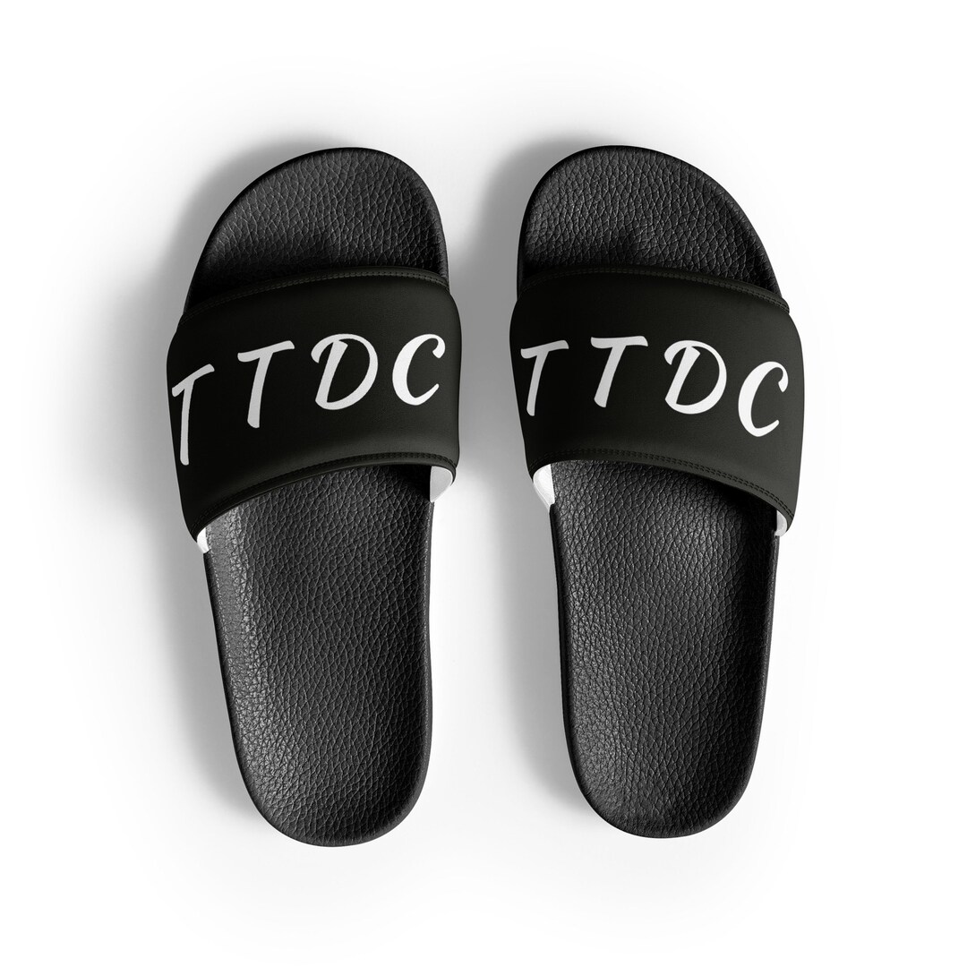 White on Black TTDC Letter Women's Slides - Etsy
