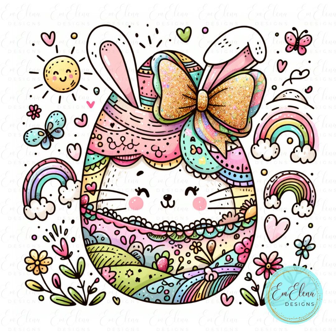 Floral Easter Egg With Bunny PNG Clipart, Spring Bunny Doodle ...