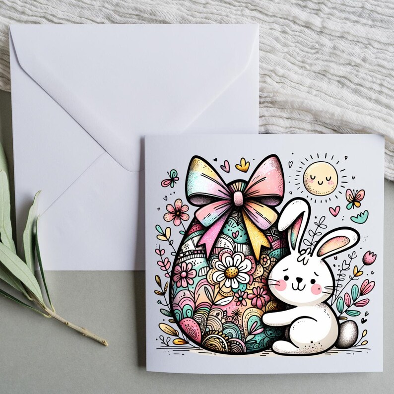 Easter Bunny and Egg Doodle Clipart PNG, Floral Spring Easter Rabbit ...