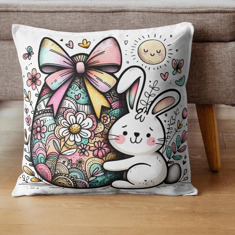 Easter Bunny and Egg Doodle Clipart PNG, Floral Spring Easter Rabbit ...