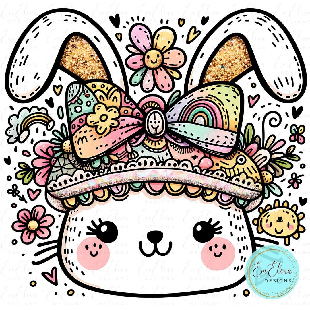 Easter Bunny Doodle PNG Clipart, Floral Spring Rabbit, Watercolor and ...