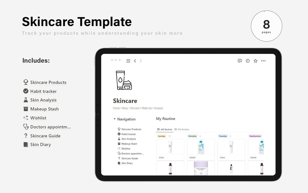 Digital Self Care Journal: Beauty Planner Notion Template | Food Diary ...