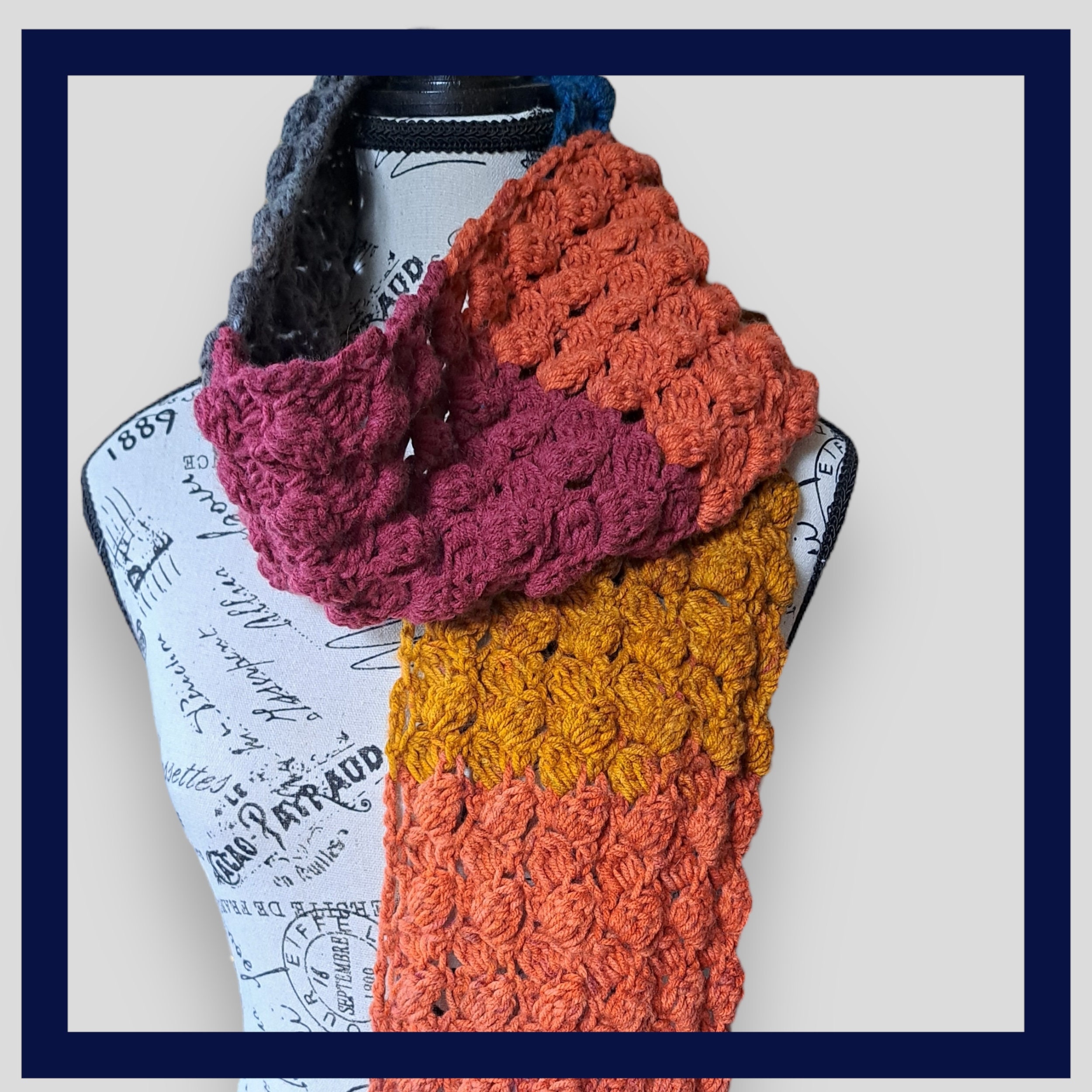 Hand Crochet Scarf, Warm Handmade Colourful Scarf, Chunky Textured ...