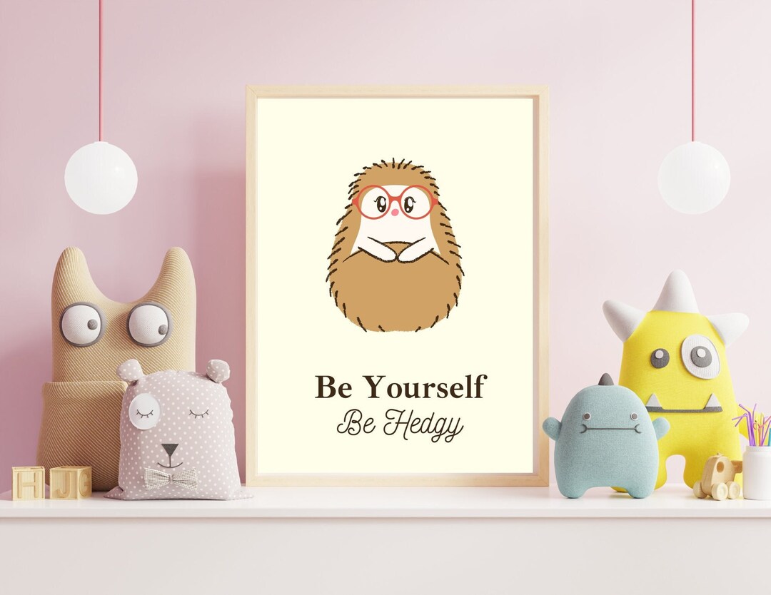Nursery Decor Hedgehog Poster Cute Digital Print Animal Funny Wall Art Child Bedroom Positive ...