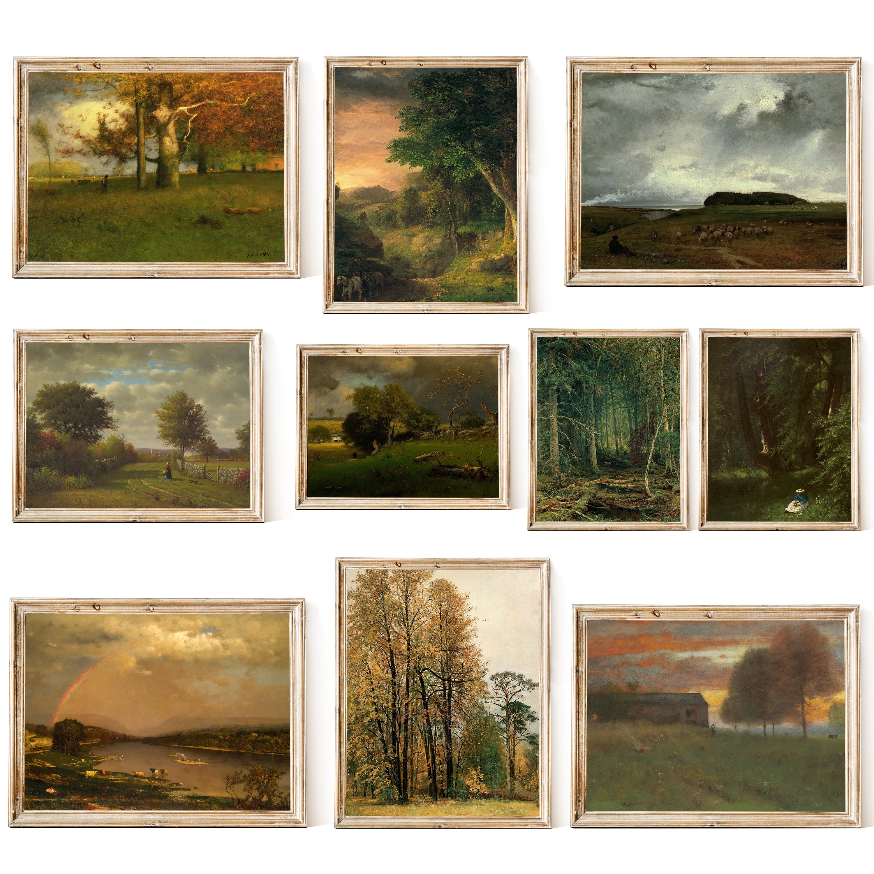 Set of 30 Vintage Landscape Wall Set Rustic Country Art Print Set Moody ...