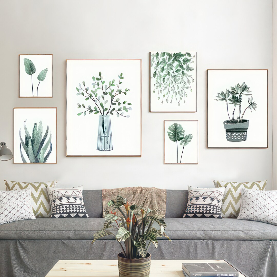 Set of 6 Green Botanical Art Print | Gallery Wall Set | Green Home ...