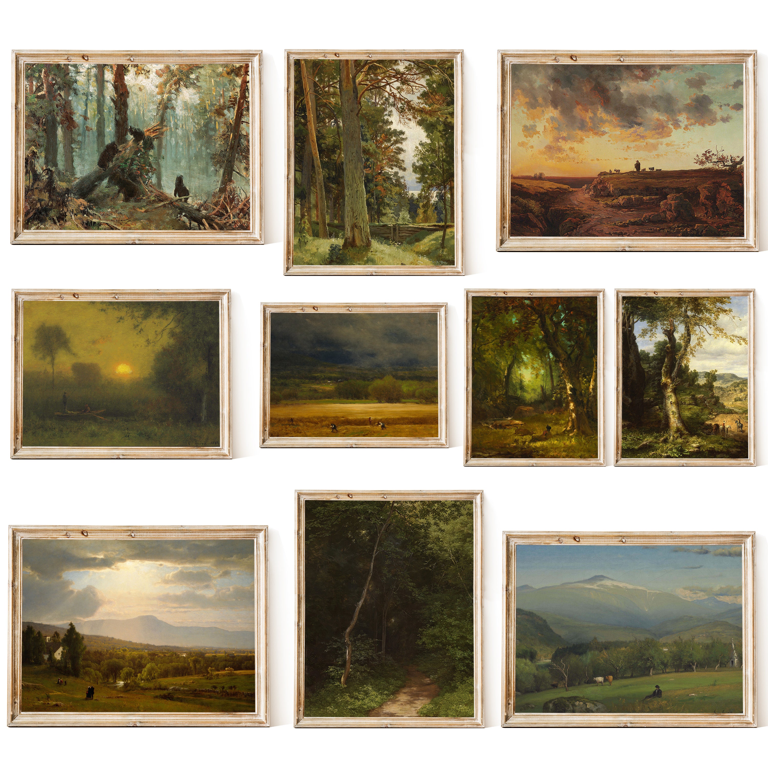 Set of 30 Vintage Landscape Wall Set Rustic Country Art Print Set Moody ...