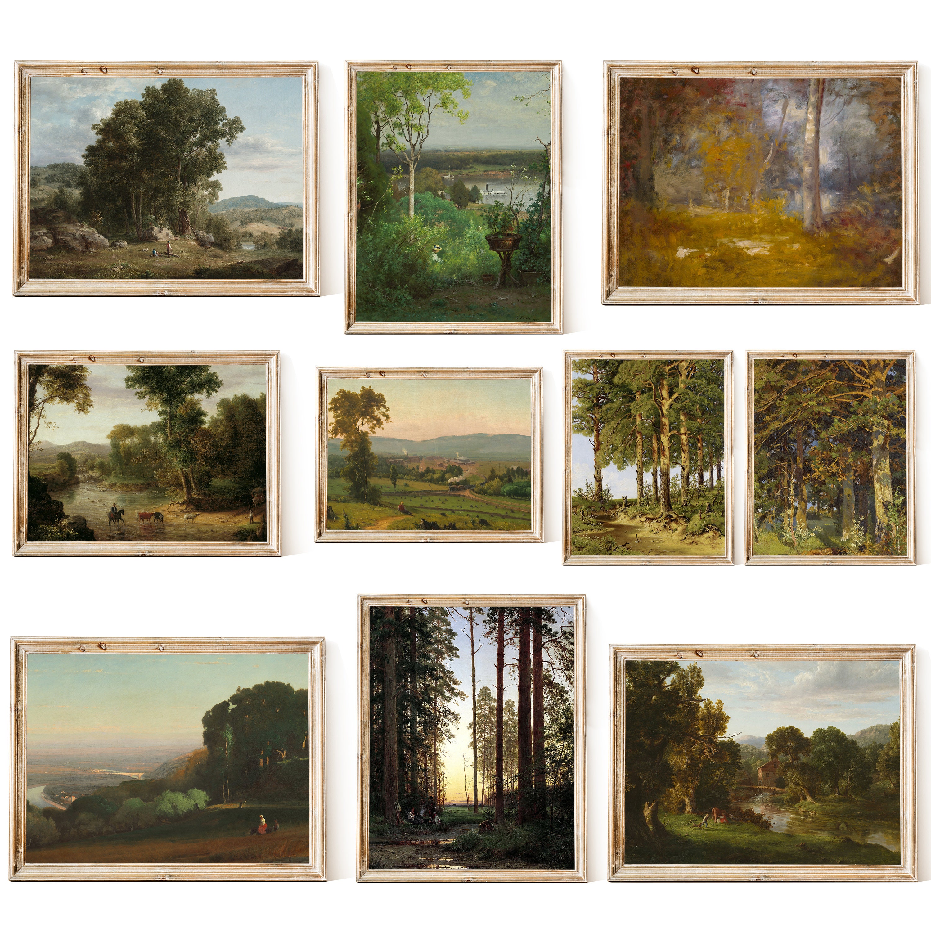 Set of 30 Vintage Landscape Wall Set Rustic Country Art Print Set Moody ...