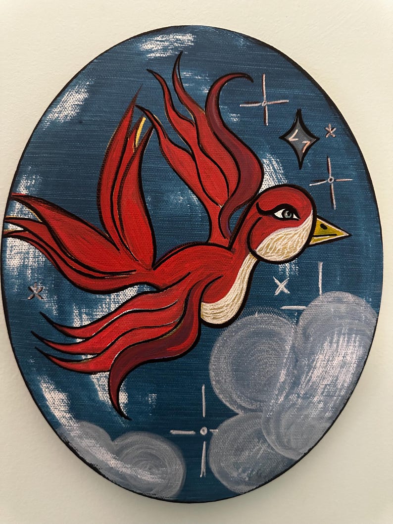 Freebird Acrylic Art Painting on Oval Canvas - Etsy