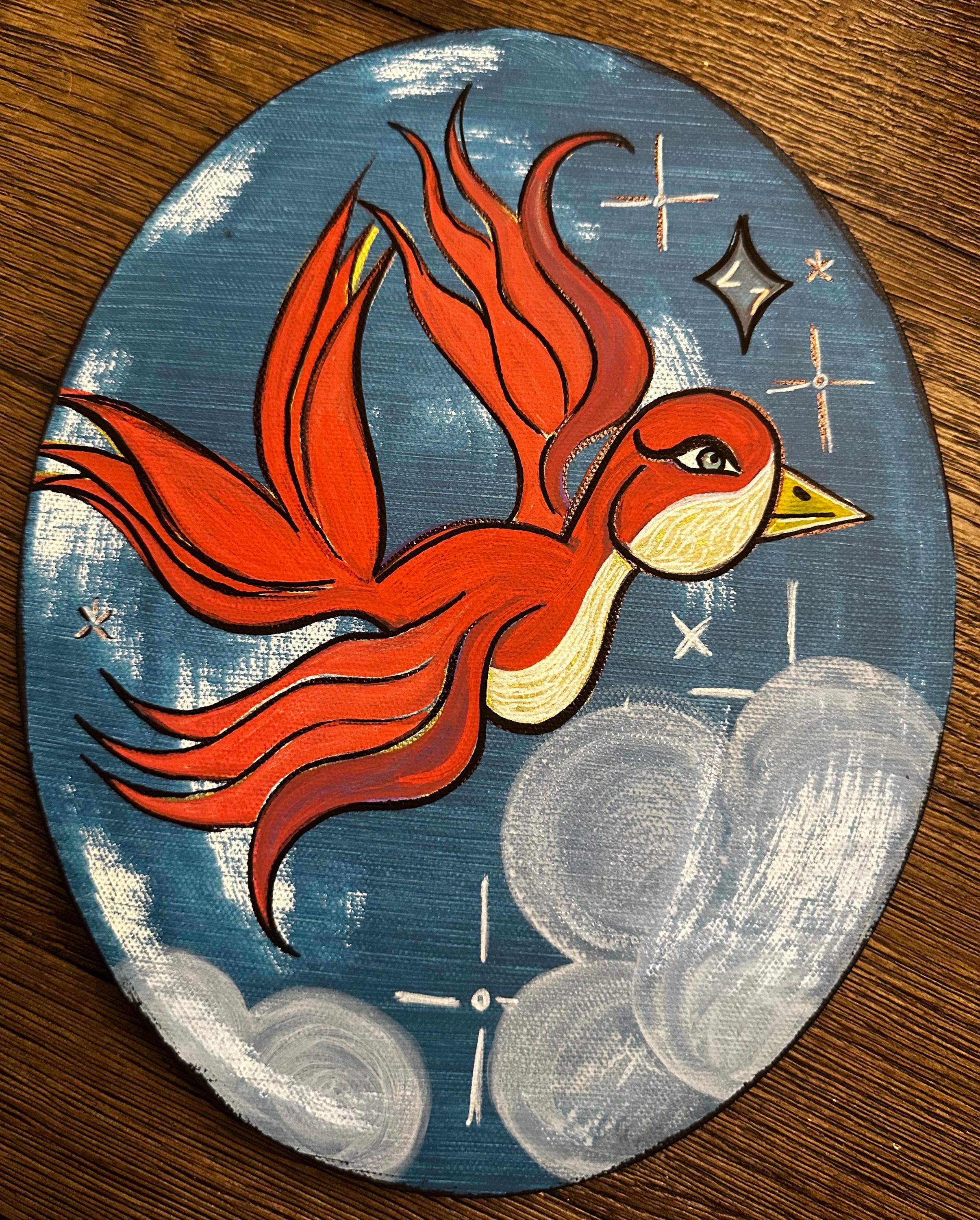Freebird Acrylic Art Painting on Oval Canvas - Etsy