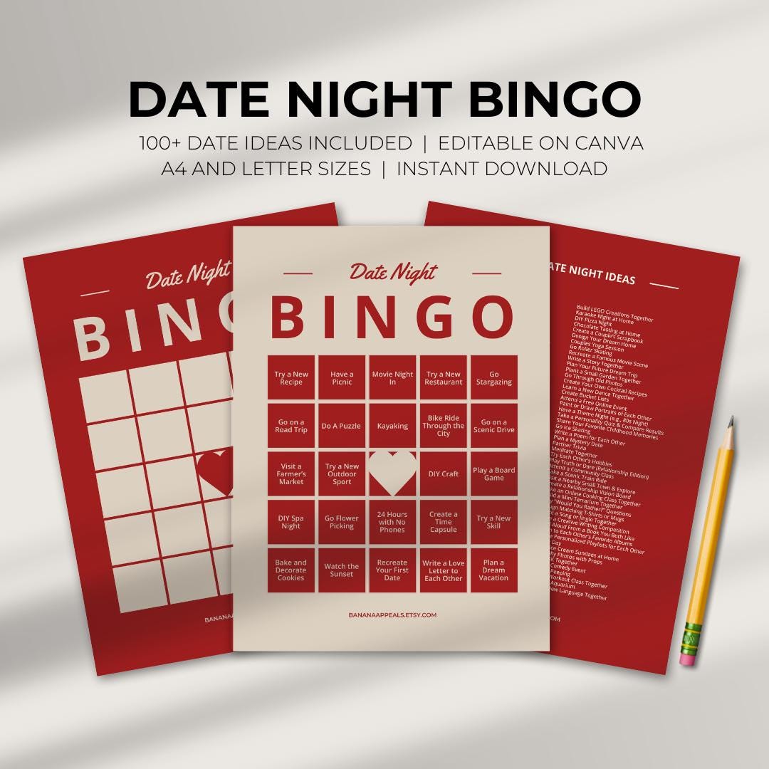 Date Night Bingo | Printable & Editable Couples Game (canva + PDF) | A4 ...