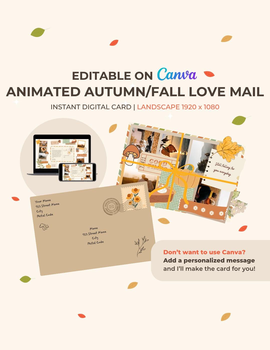 Animated Autumn/fall Love Mail – Editable Canva Template | Digital ...