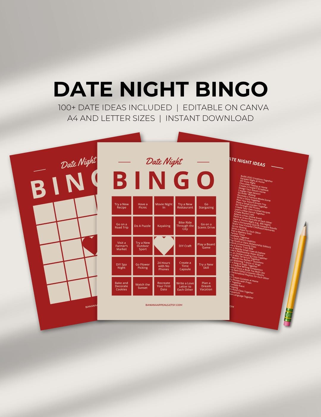 Date Night Bingo | Printable & Editable Couples Game (canva + PDF) | A4 ...