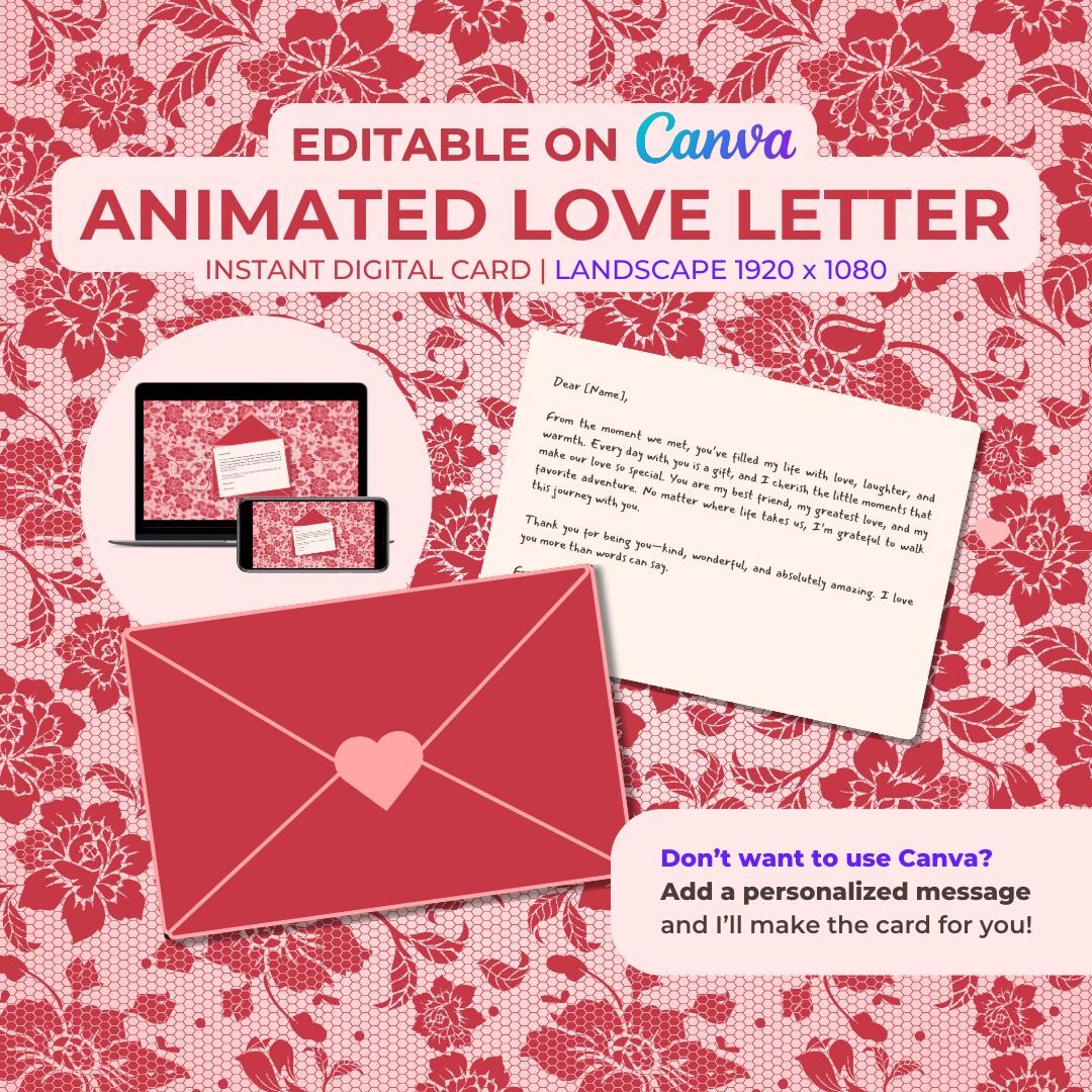 Carta de amor animada de Lacey: plantilla editable de Canva / Saludo ...