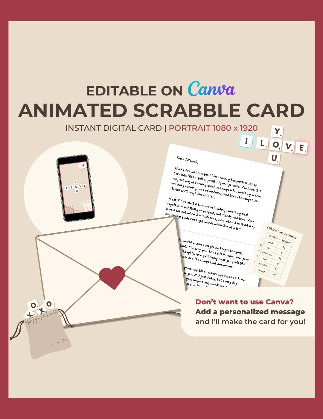 Animated Scrabble Love Letter (mobile Version) – Editable Canva ...