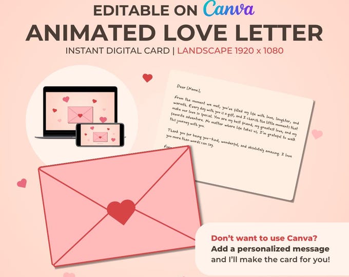 Animated Love Letter – Editable Canva Template | Digital Video Greeting ...
