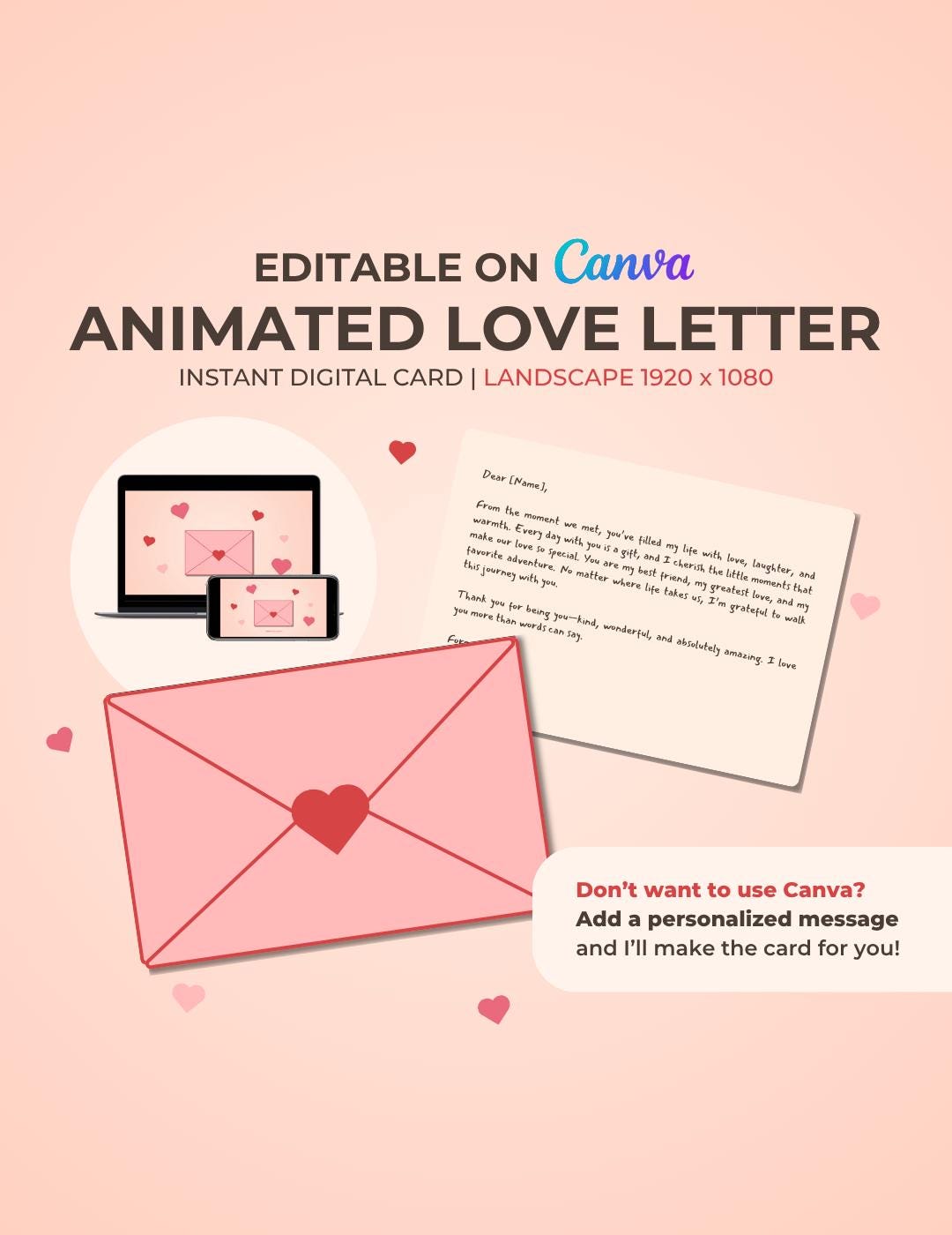 Animated Love Letter – Editable Canva Template | Digital Video Greeting ...