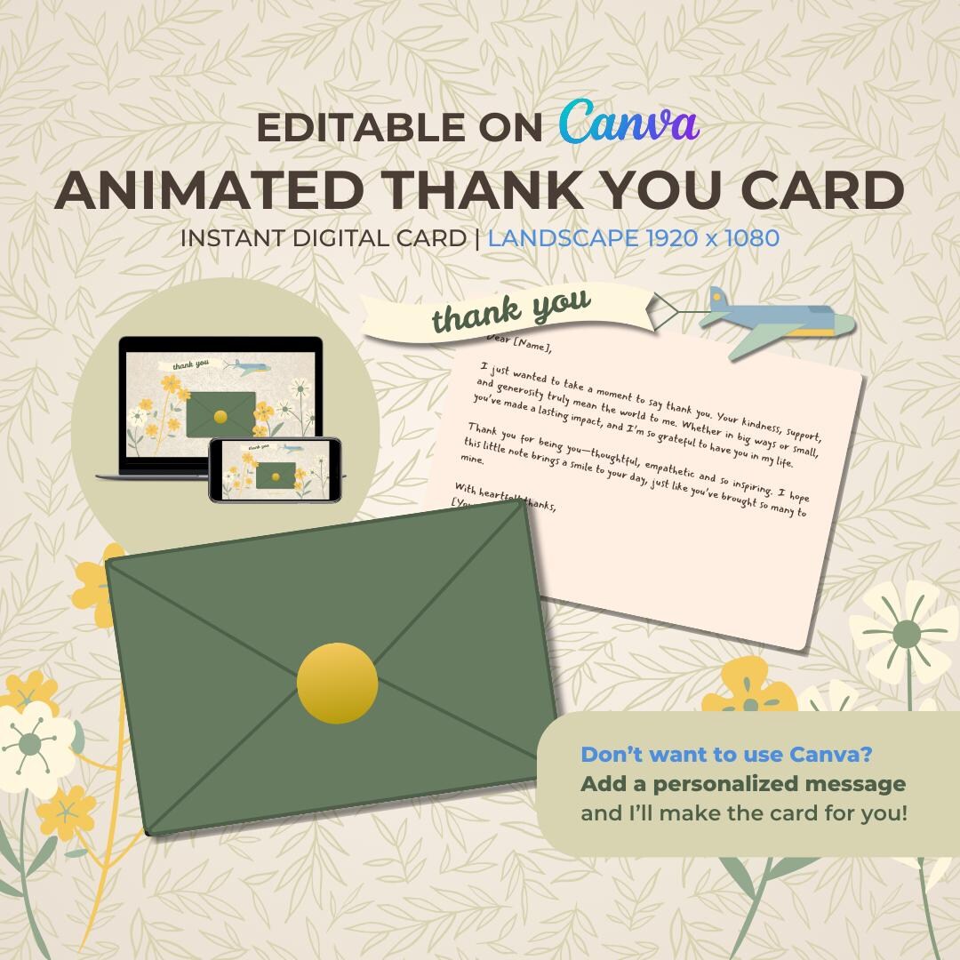 Animated Thank You Card – Editable Canva Template | Digital Greeting ...