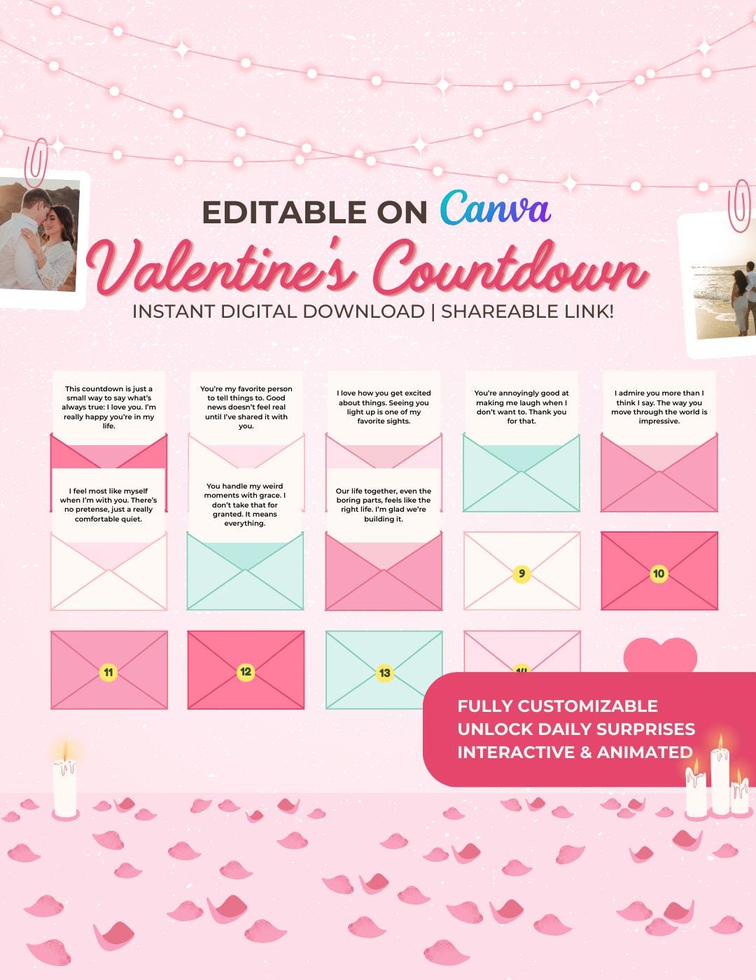 Interactive Digital Valentine's Day Countdown Calendar – Editable Canva ...