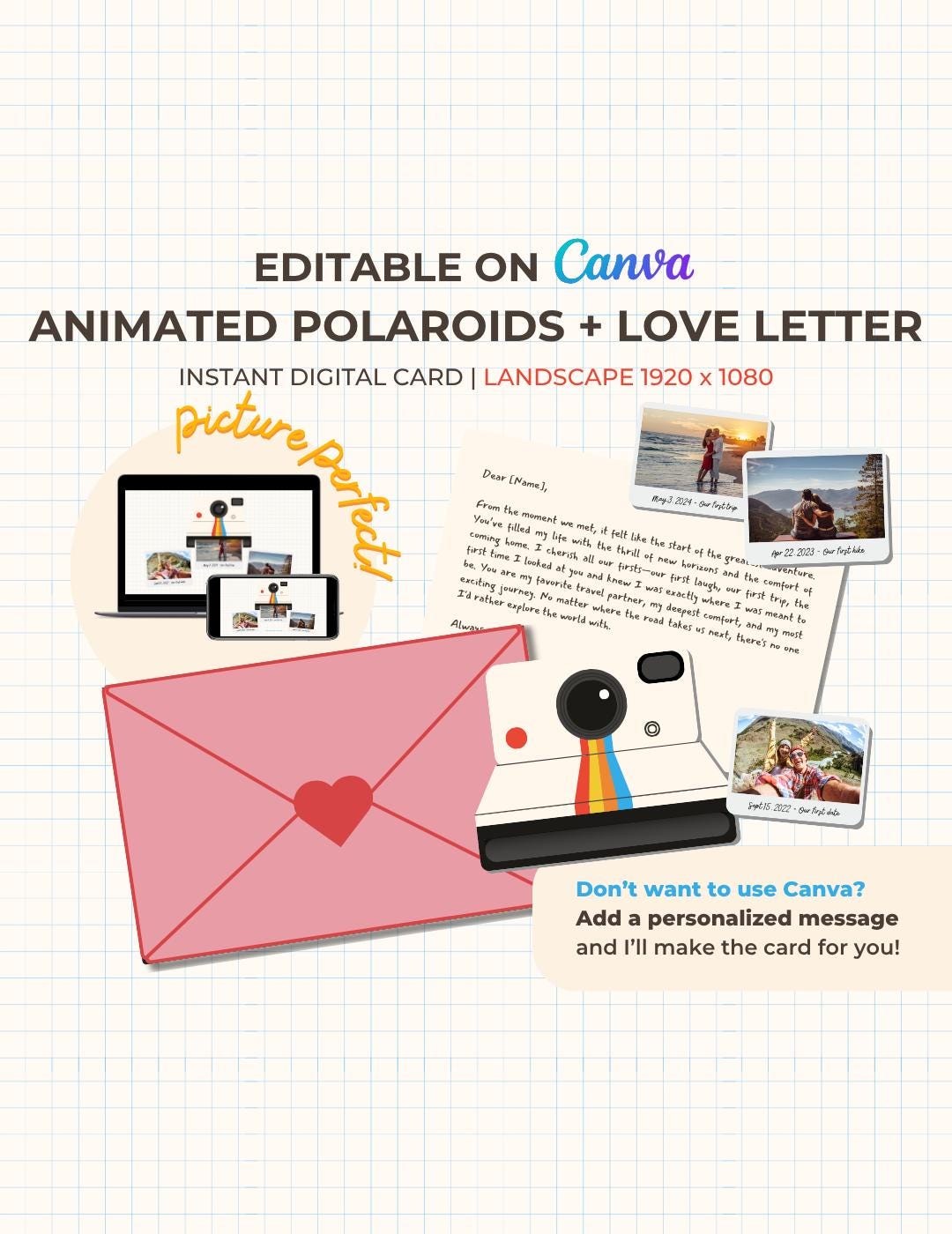 Animated Polaroids and Love Letter – Editable Canva Template | Digital ...