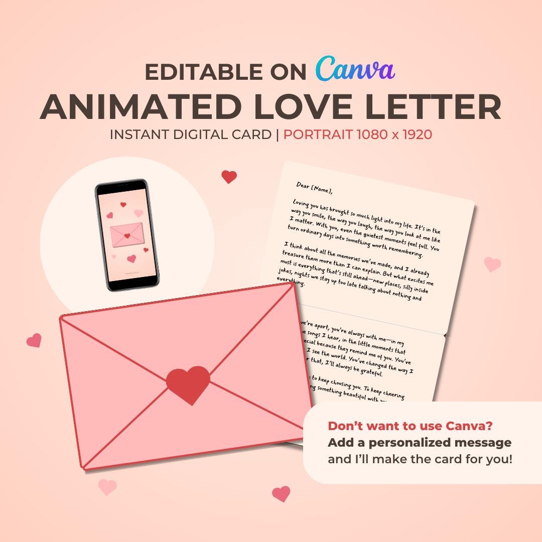 Carta de amor animada (versión móvil): plantilla editable de Canva ...