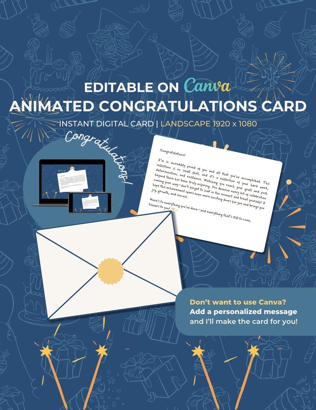 Animated Congratulations Card – Editable Canva Template | Digital Video ...