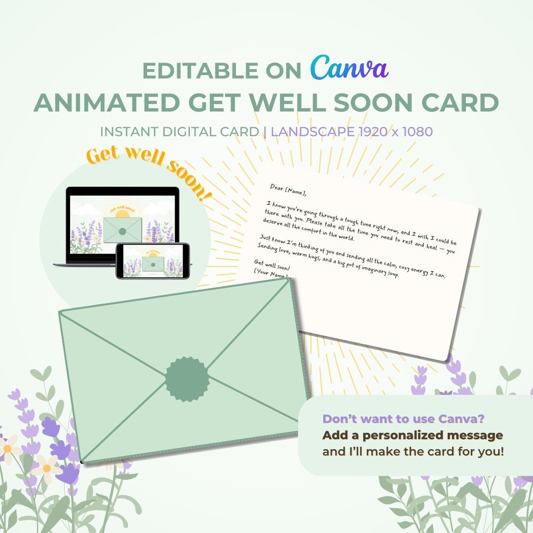 Animated “get Well Soon” Card – Editable Canva Template | Digital Video ...
