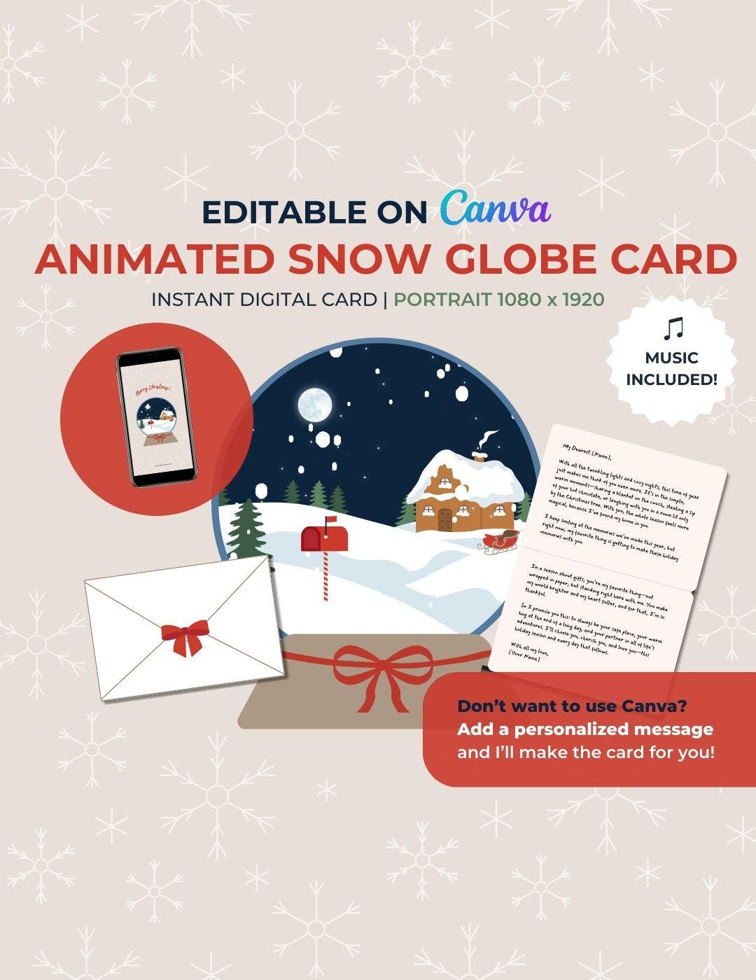 Animated Christmas Snow Globe Card (mobile Version) – Editable Canva ...