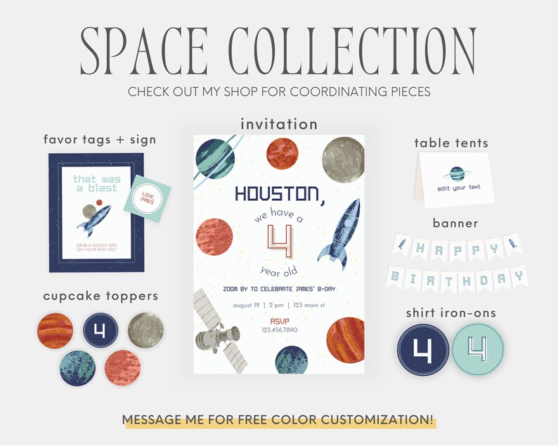 Space Birthday Printable Table Tents (editable Text) - Etsy