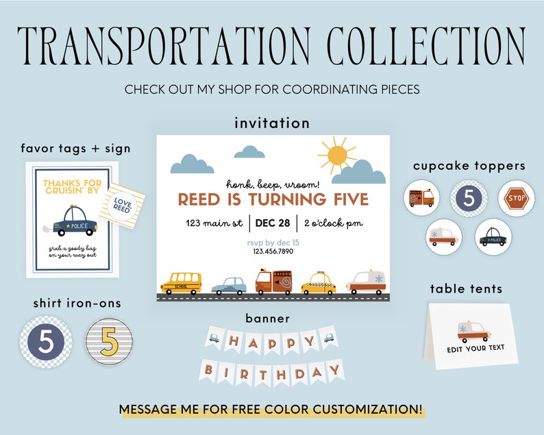 Transportation // Cars Birthday Printable Table Tents (editable Text ...