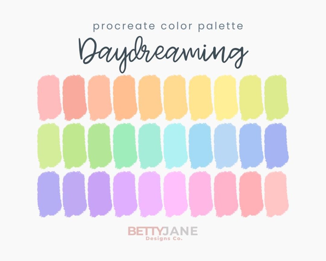 Daydreaming: 30-color Pastel Rainbow Procreate Palette With Hex Codes ...